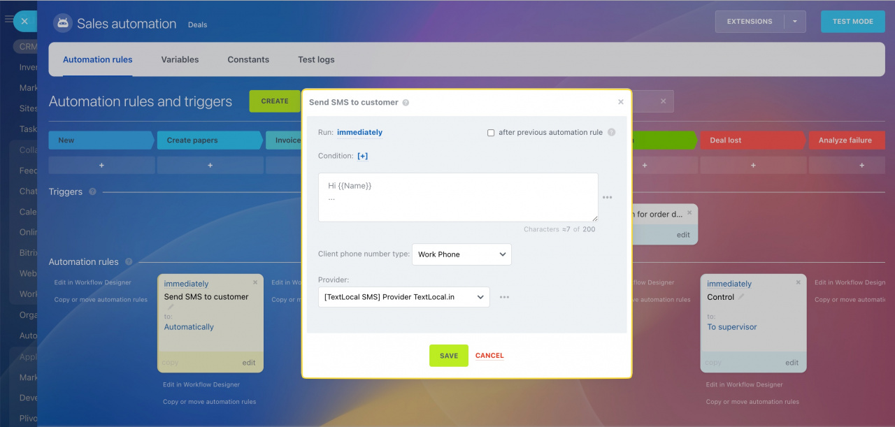 TextLocal SMS Integration app